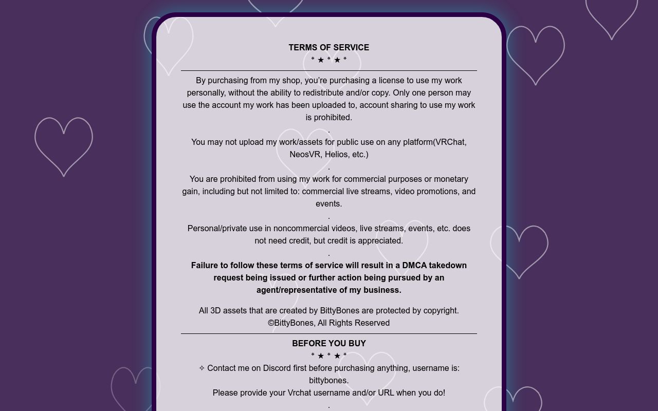 BittyBones Shop Info